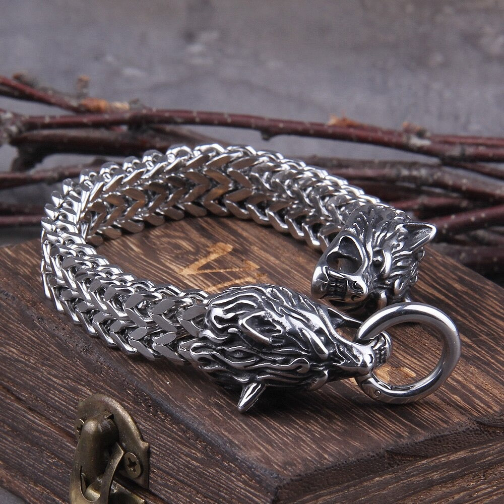 Viking Wolf Charm Bracelet Men's Stainless Steel Mesh Chain – RIGOUT.PK